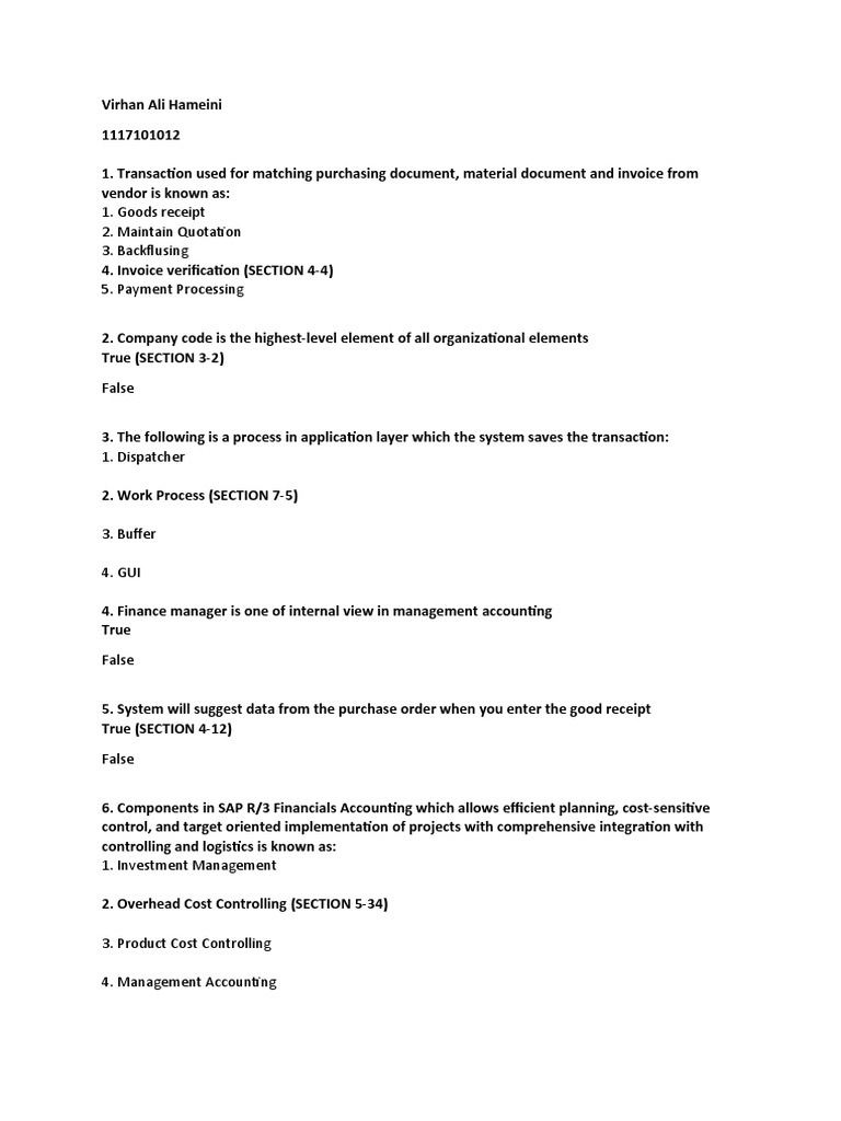 Goods Receipt 2. Maintain Quotation 3. Backflusing 5. Payment Processing | PDF | Computing ...