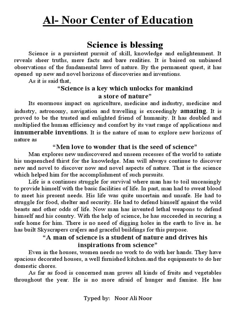 Al-Noor Center of Education: Science Is Blessing | PDF | Science ...