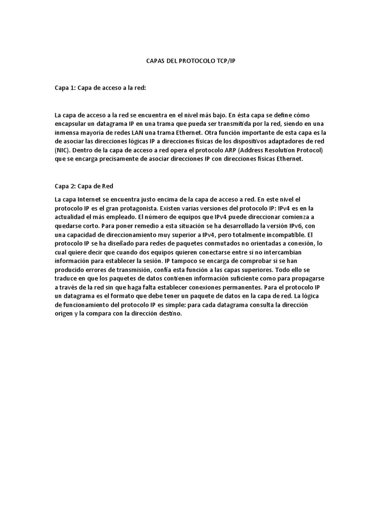 Capas del Protocolo TCP/IP | PDF | Protocolos de internet | Protocolo ...