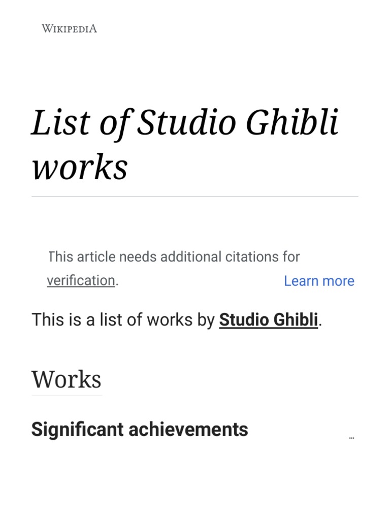 List of Studio Ghibli Works | PDF | Media Companies Of Japan | Anime ...