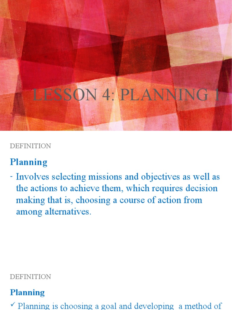 Lesson 4 Planning 1 | PDF | Goal | Strategic Management