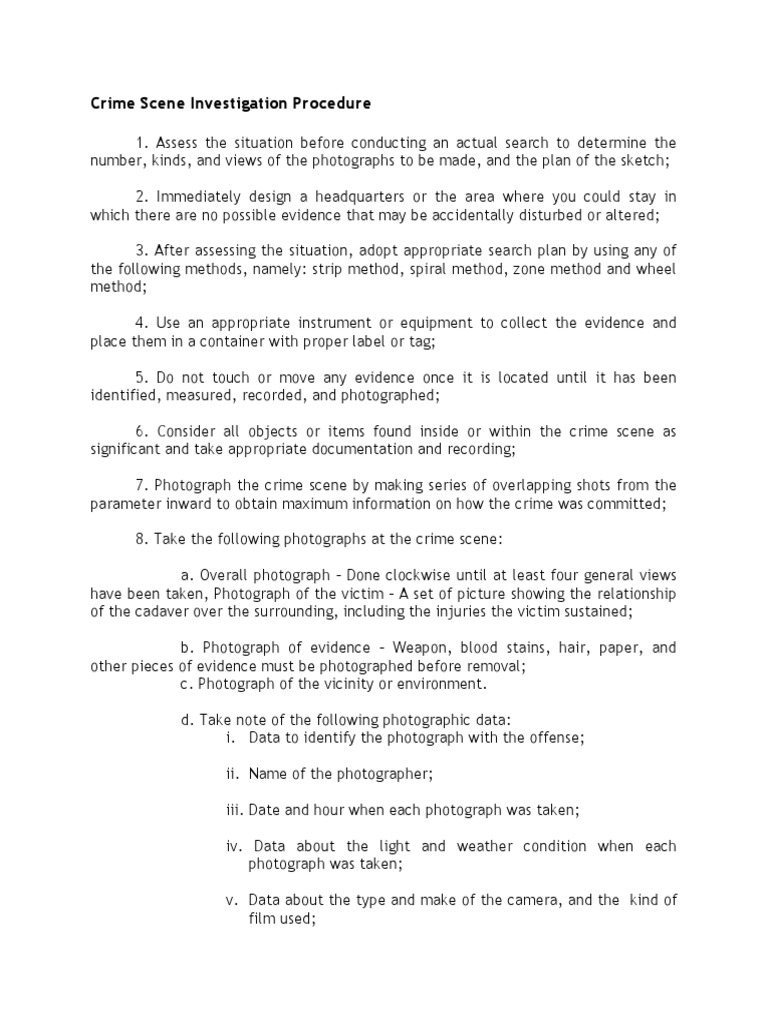 Crime Scene Investigation Procedure | PDF | Crime Scene | Police
