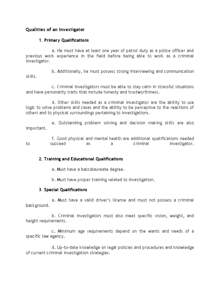 Essential Qualities of Criminal Investigators | PDF | Detective | Witness
