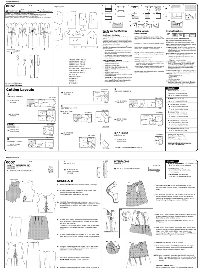 New Look 6067 Instructions | PDF | Seam (Sewing) | Textiles