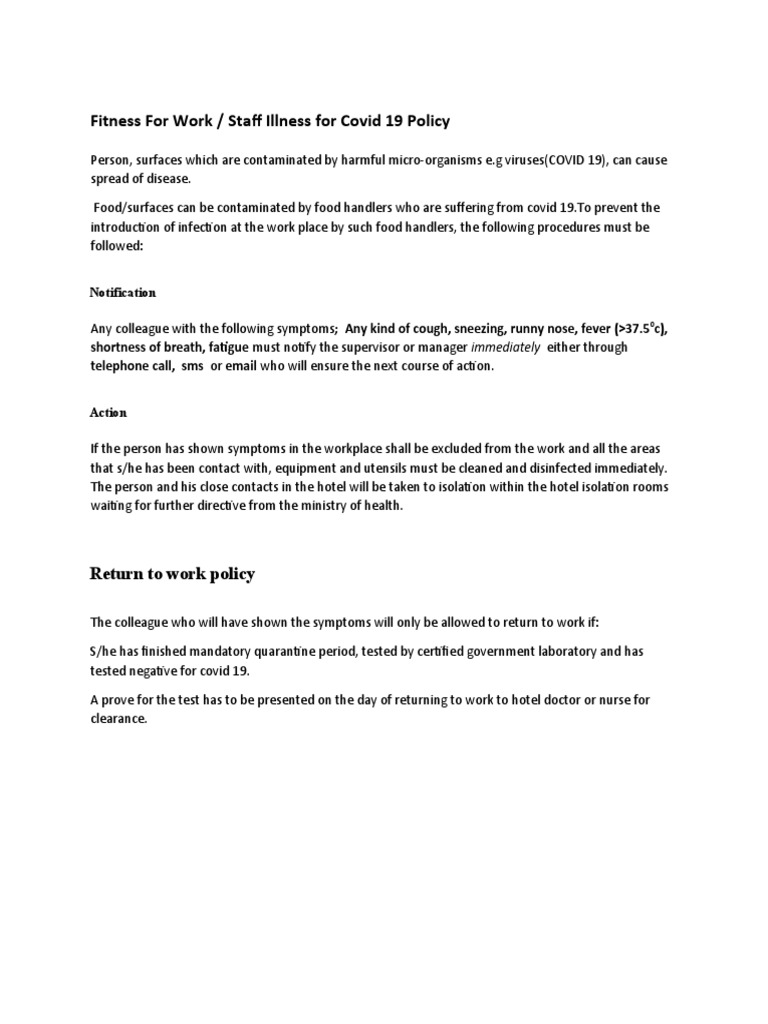 Fitness For Work Policy | PDF