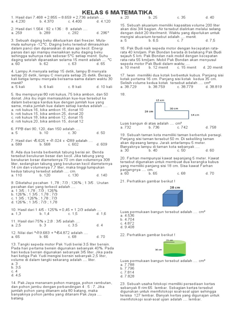 Soal UN Matematika Kelas 6 | PDF
