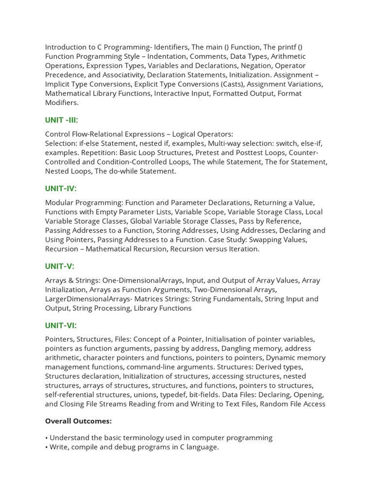 Unit - Iii:: Overall Outcomes | PDF | Pointer (Computer Programming) | Subroutine
