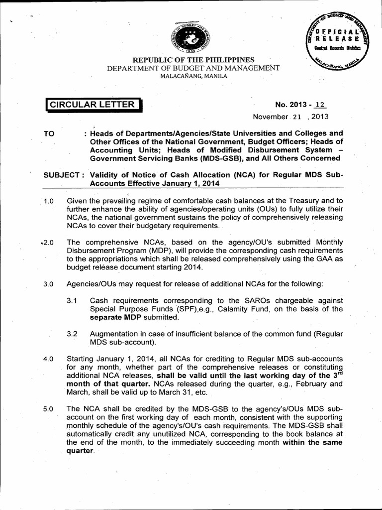 DBM CL2013-12 Validity of NCA | PDF | Government Information | Economies
