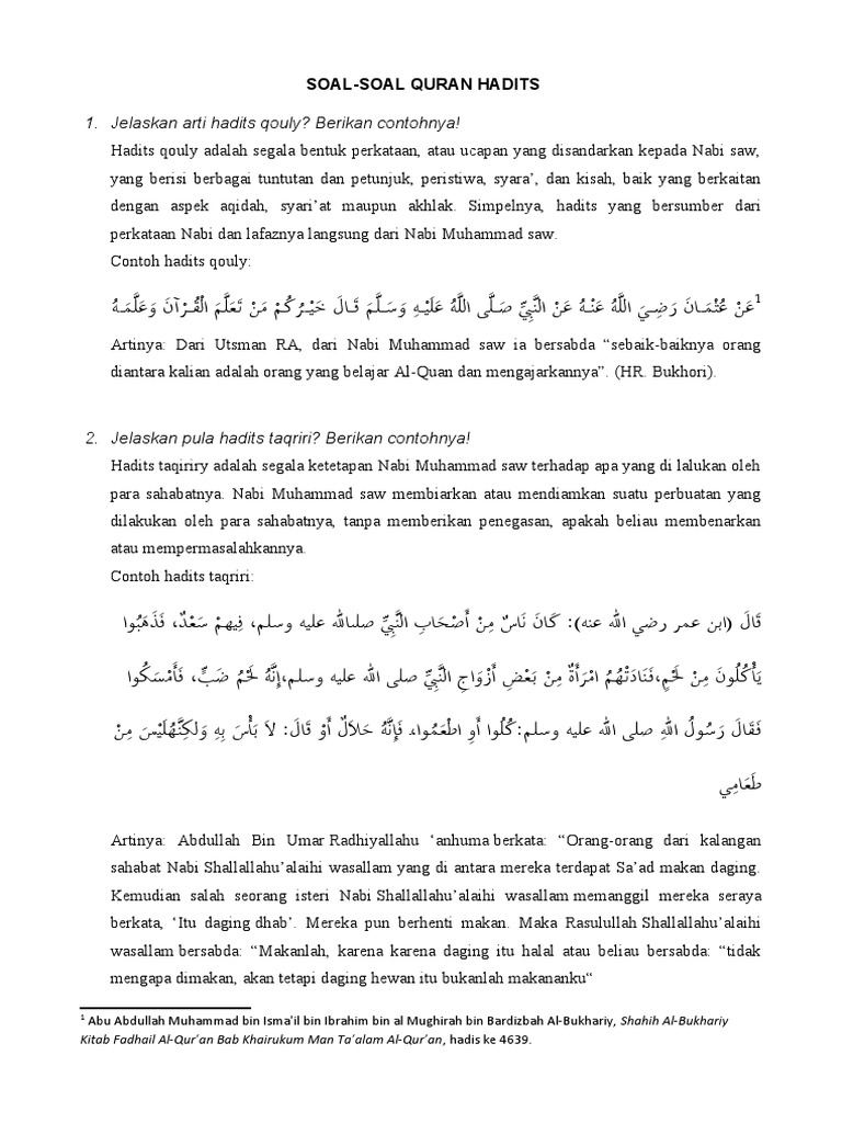 AL-Quran Hadits (Sanad, Matan, Perawi, Mukhorij DLL) | PDF