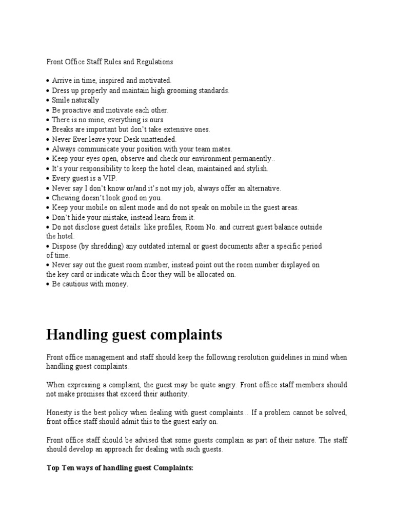 Top Ten Ways of Handling Guest Complaints | PDF | Point Of Sale | Business