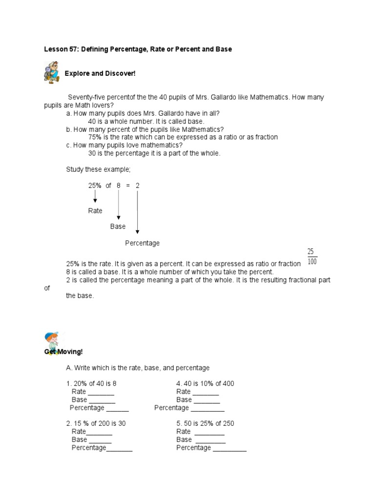 Lesson 57: Defining Percentage, Rate or Percent and Base | PDF ...