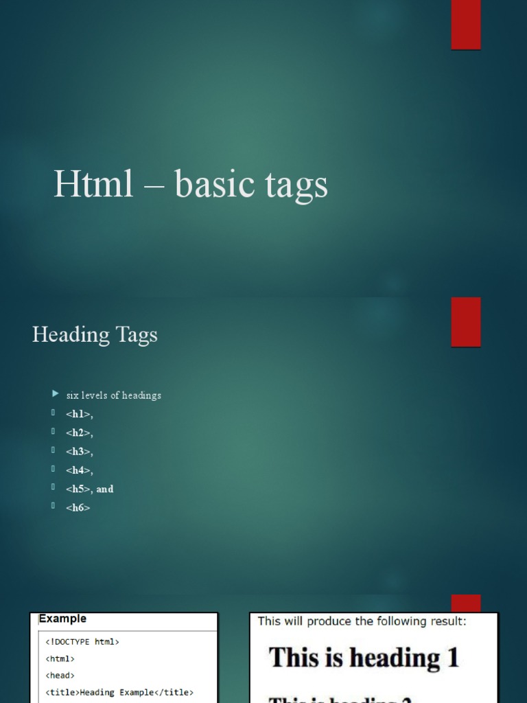 HTML - Basic Tags | PDF | Html Element | Hyperlink