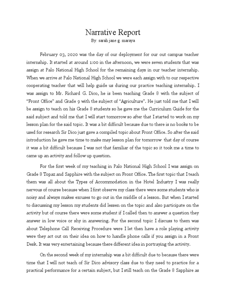 Narrative Report | PDF | Lesson Plan | Pedagogy