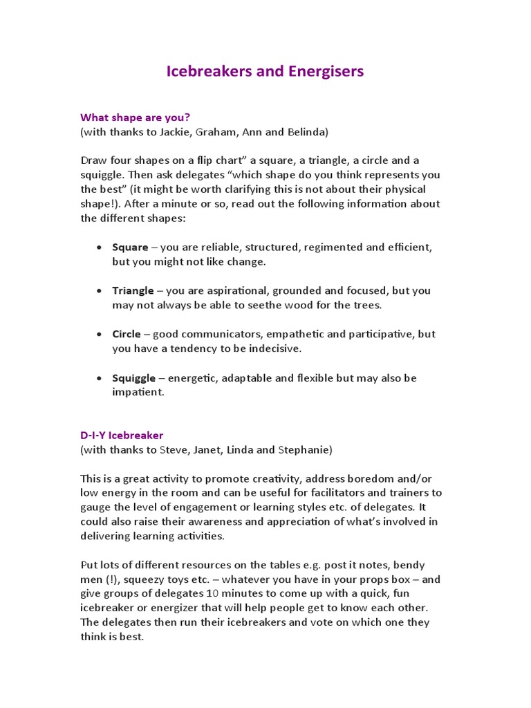 Personality Shapes Icebreaker Activities | PDF | Psychological Concepts ...