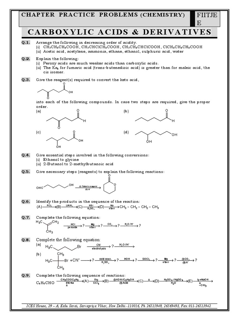 Carboxylic Acids & Derivatives: Chapter Practice Problems | PDF | Acid ...