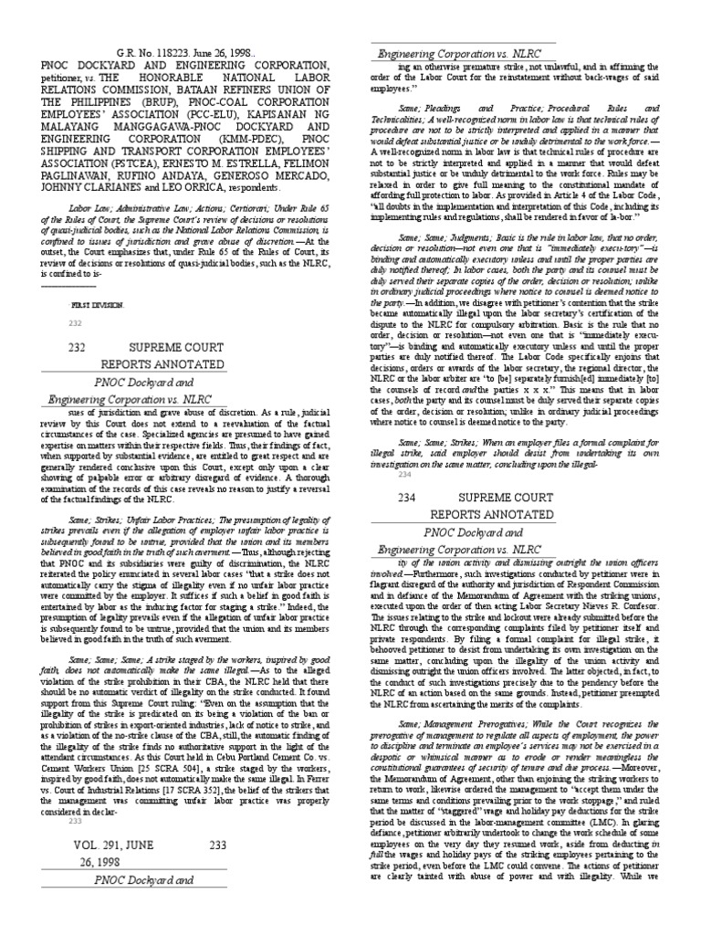 PNOC vs. NLRC: Labor Dispute Ruling | PDF | Strike Action | Unfair ...