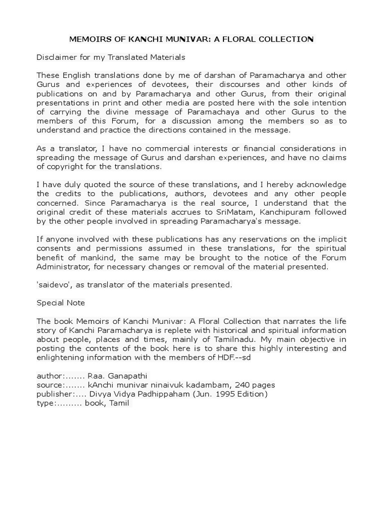 Memoirs of Kanchi Munivar - A Floral Collection | PDF | Vaishnavism ...