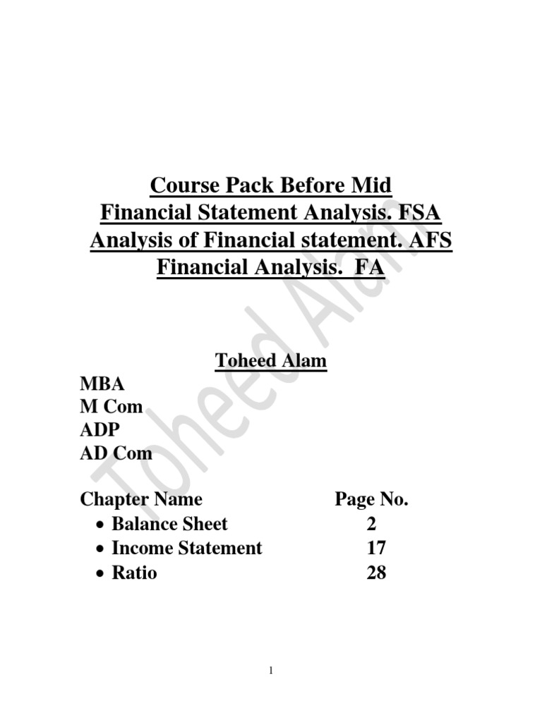 FSA Course Pack Before Mid Balance Sheet PDF | PDF | Balance Sheet ...