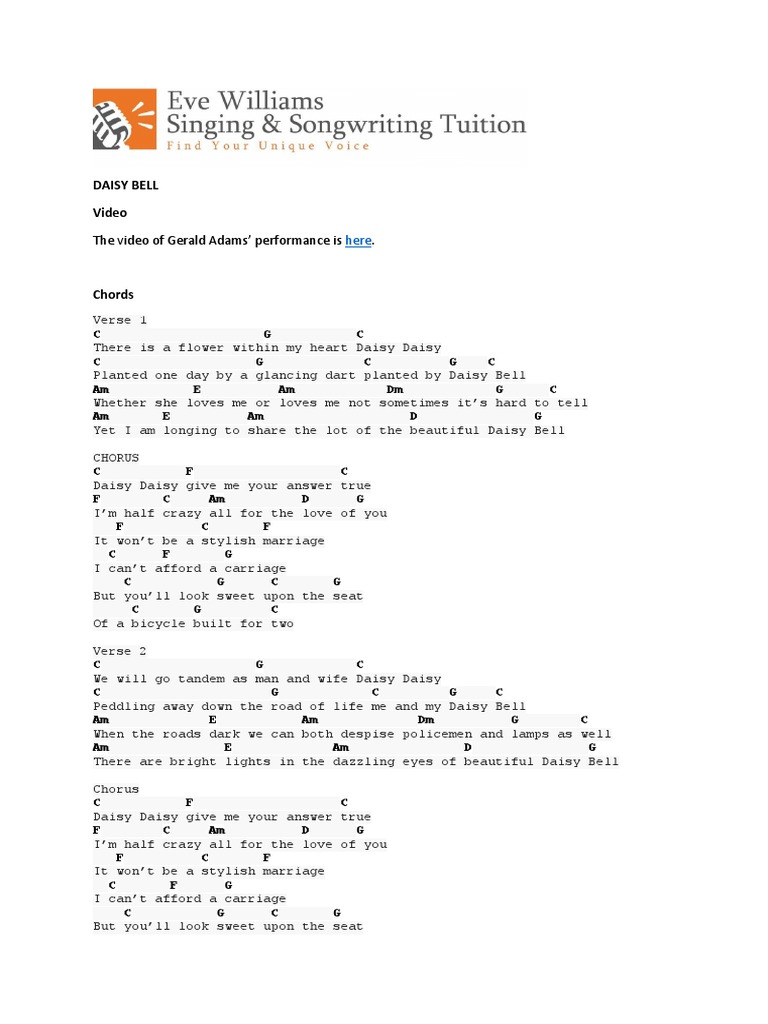 Daisy Bell Video and Chords | PDF | Songs | Musical Compositions