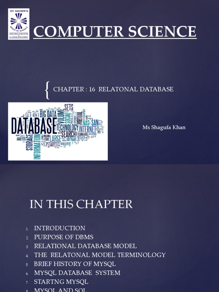 Computer Science: Chapter: 16 Relatonal Database | PDF | Relational Model | Databases