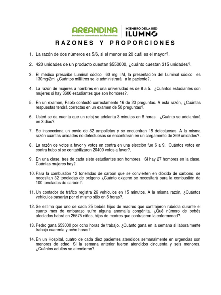 Ejercicios Razones Y Proporciones Pdf Pdf Naturaleza Bienestar