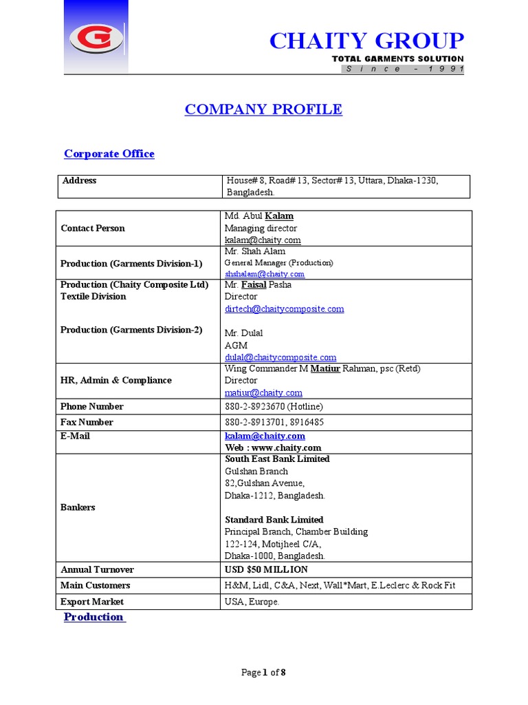 Chaity Group: Company Profile | PDF | Overtime | Clothing