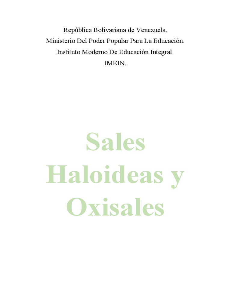 Sales Haloideis y Oxisales | PDF | Sal (química) | Ácido