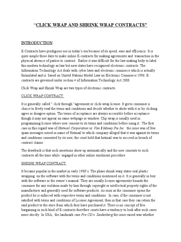 CLICK & SHRINK WRAP CONTRACTS - Kamakshi | PDF | Contractual Term ...