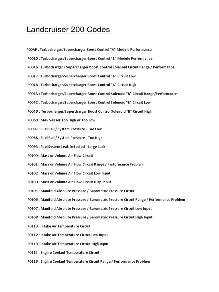 Landcruiser 200 Codes | PDF | Turbocharger | Throttle