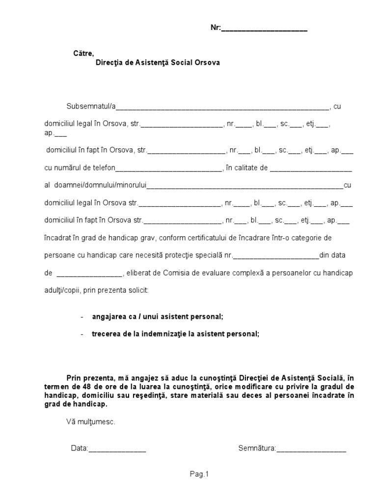 Cerere Angajare Asistent Personal | PDF