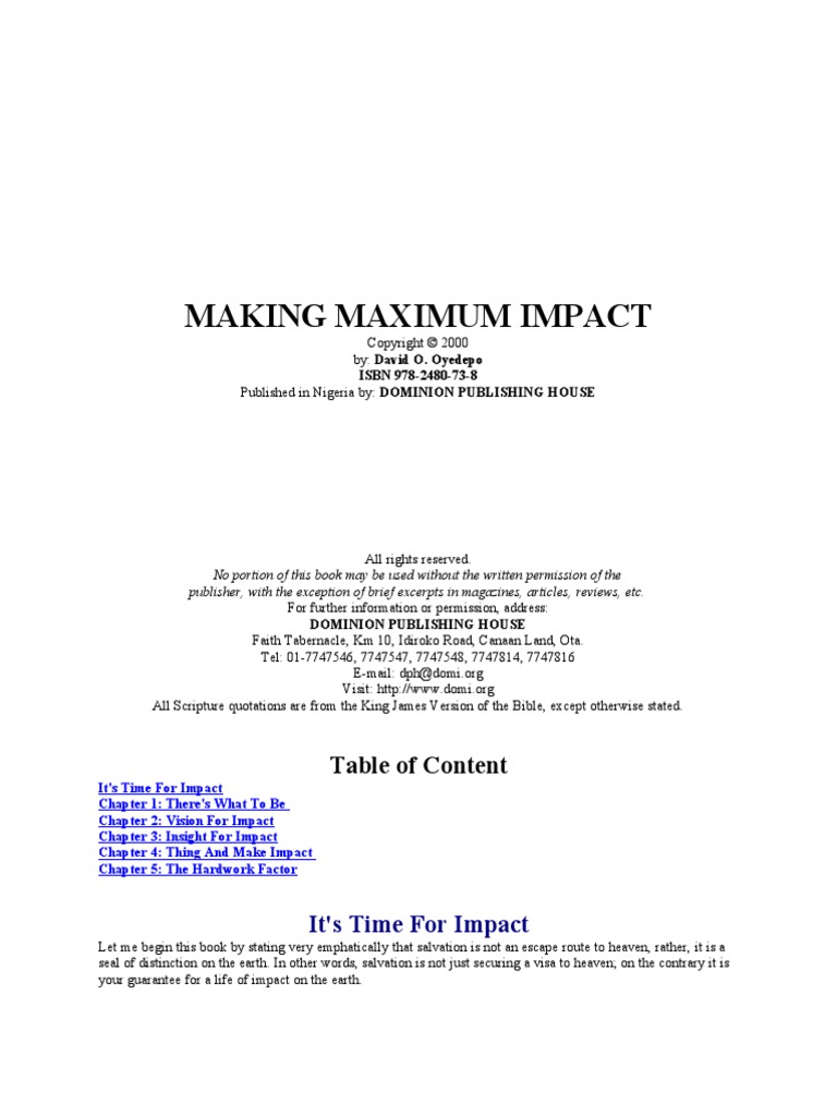 Making Maximum Impact | PDF | Grace In Christianity | Dream