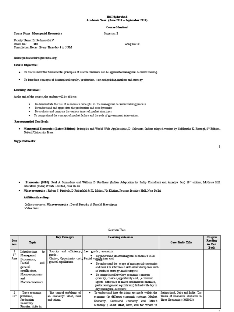 ME Course Handout and Session Plan - 2019 | PDF | Oligopoly | Monopoly