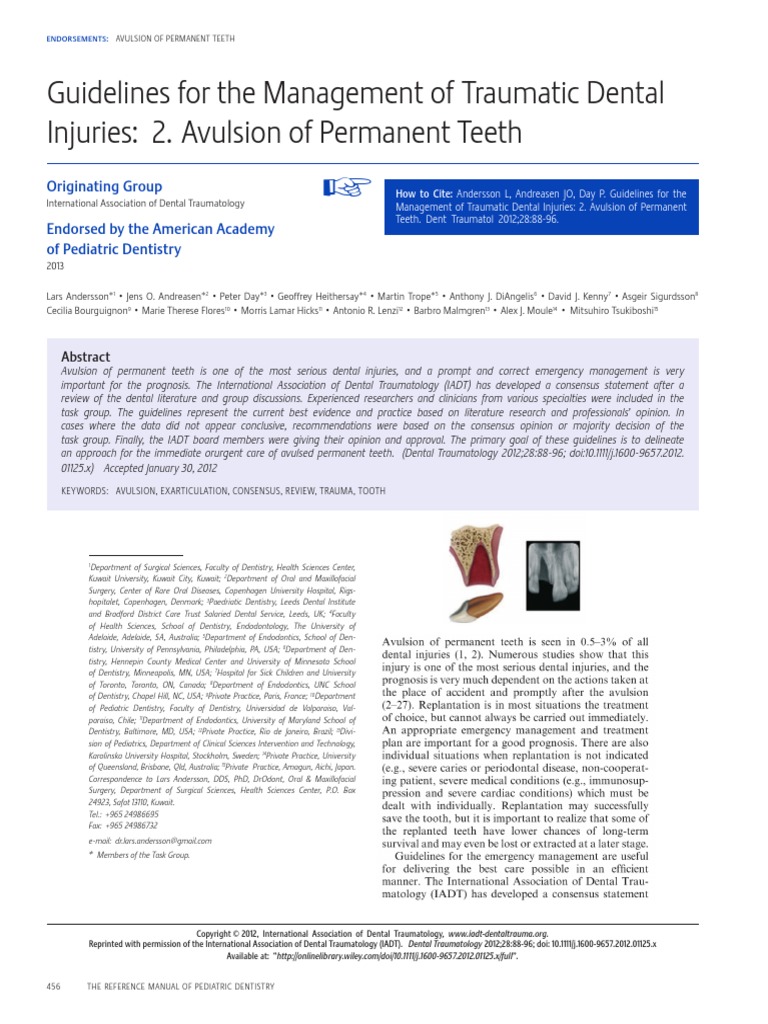 Guidelines For The Management of Traumatic Dental Injuries: 2. Avulsion ...