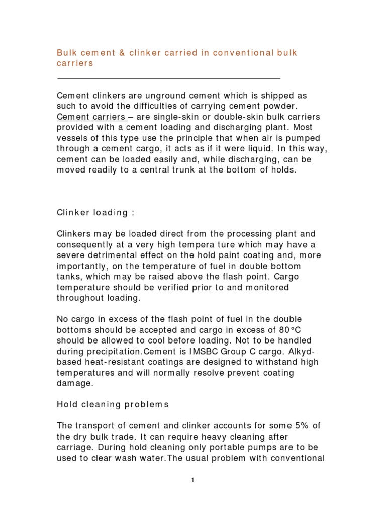 Bulk Cement & Clinker Carried in Conventional Bulk Carriers | PDF ...
