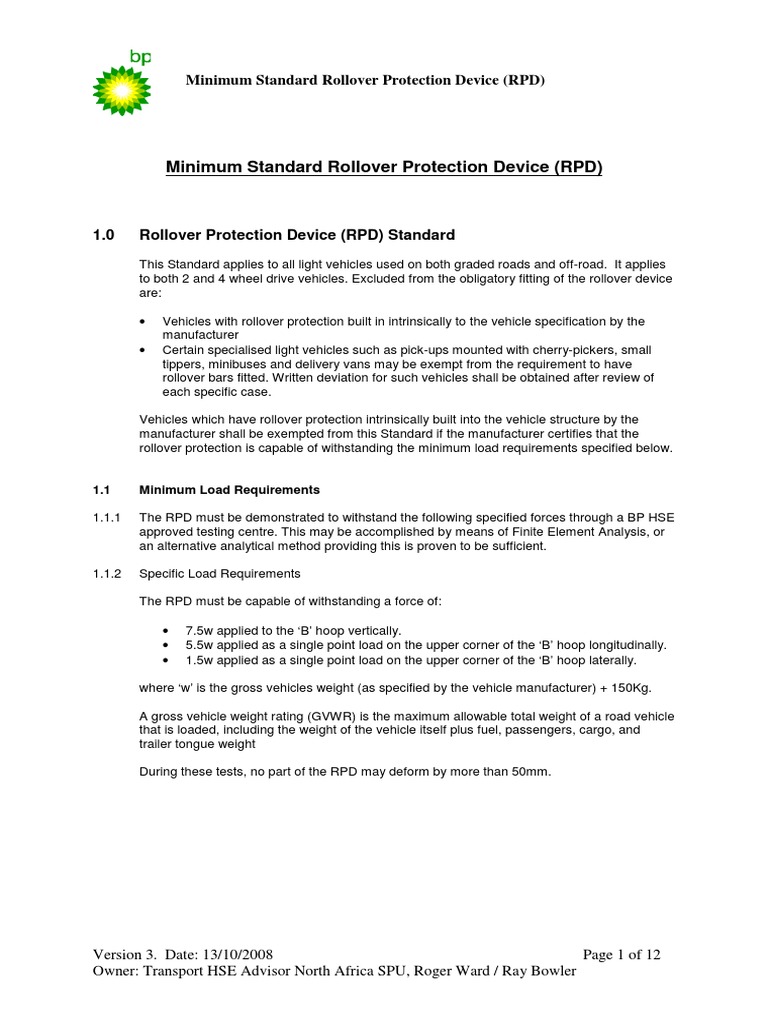 Minimum Standard Rollover Protection Device - 13.10 | PDF | Seat Belt ...