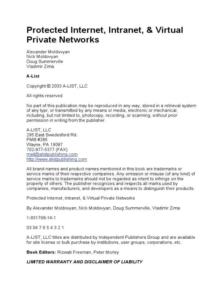 Protected Internet, Intranet & Virtual Private Networks | PDF | World ...