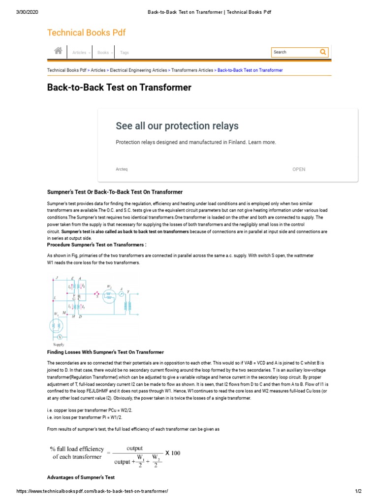 Back-to-Back Test On Transformer | PDF | Transformer | Relay