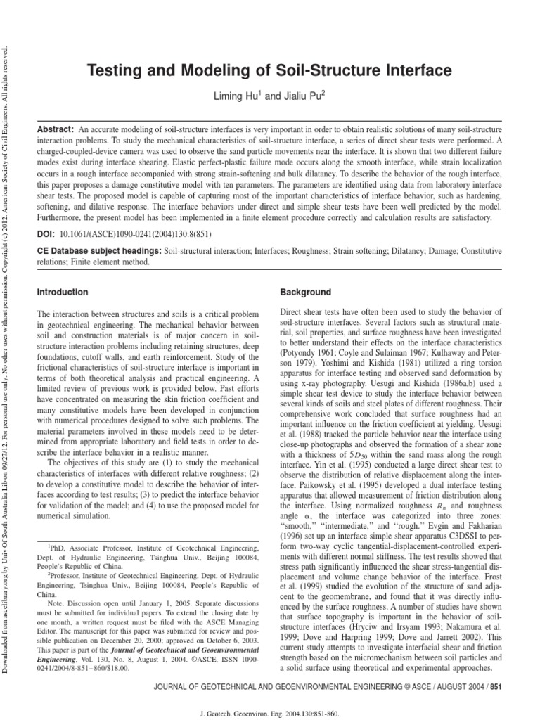 Testing and Modeling of Soil-Structure Interface | PDF | Surface ...