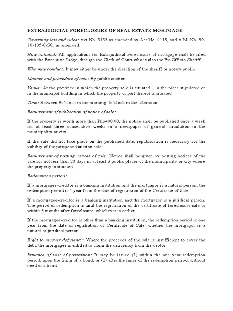 Extrajudicial Foreclosure Notes | PDF