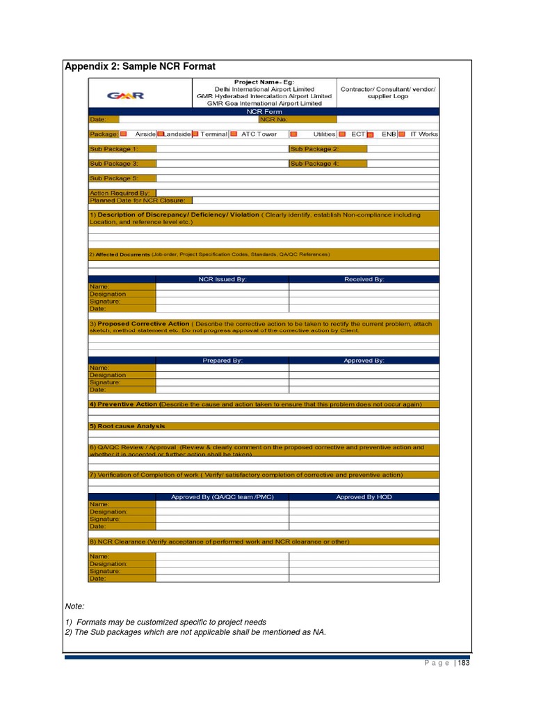 Appendix 2: Sample NCR Format | PDF | Business Process | Economic Sectors