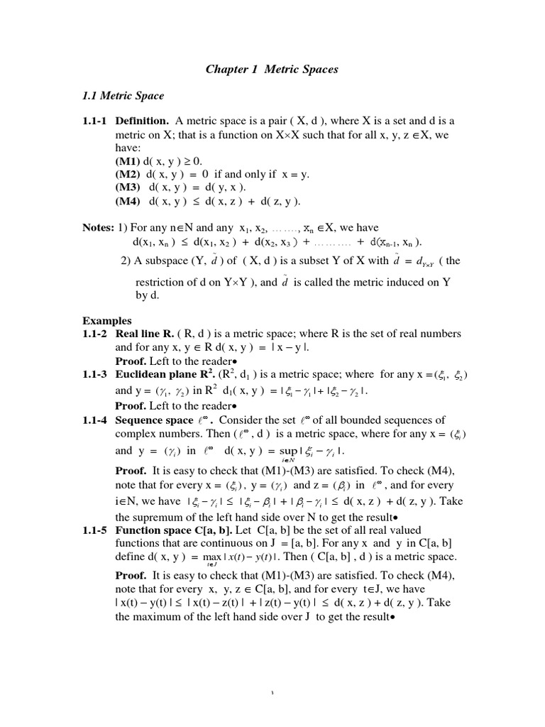 Chapter 1 Metric Spaces | PDF | Sequence | Topology
