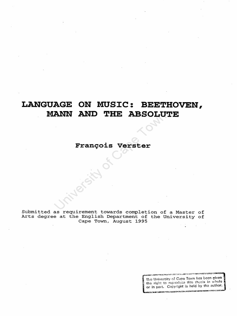 Language On Music Beethoven, Mann and The Absolute Francois Verster PDF ...