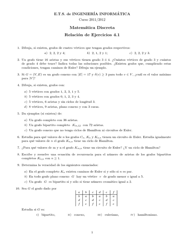 11 12 MD Ejercicios4.1 | PDF | Teoría de grafos | Relaciones matematicas