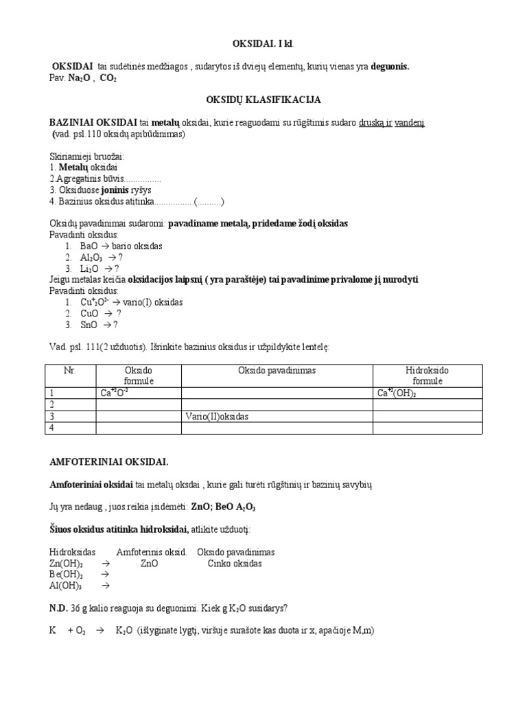 Oksidai (1 Pamoka) | PDF