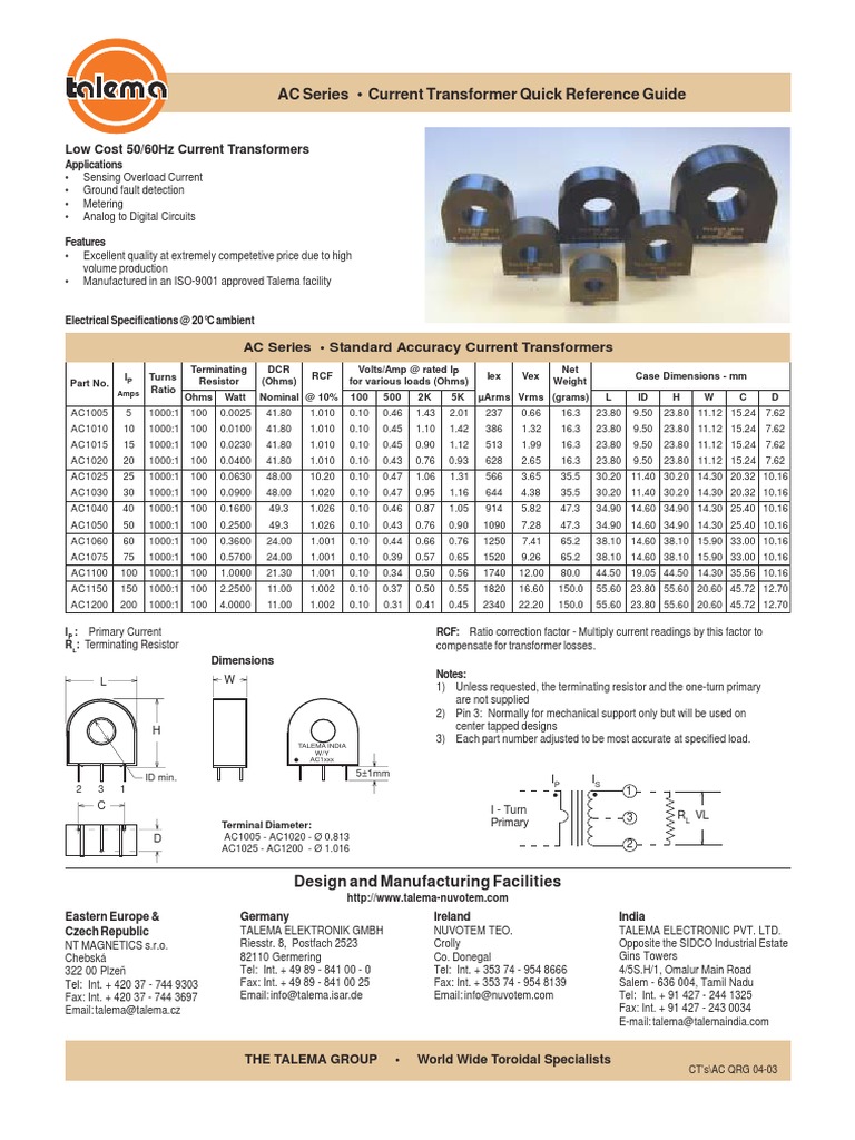 AC Series - Current Transformer Quick Reference Guide: Low Cost 50/60Hz ...
