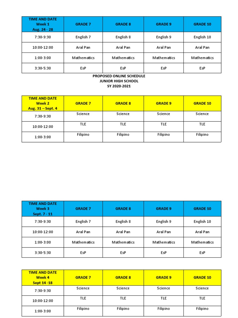 Junior High Online Schedule | PDF | Science | Science And Technology
