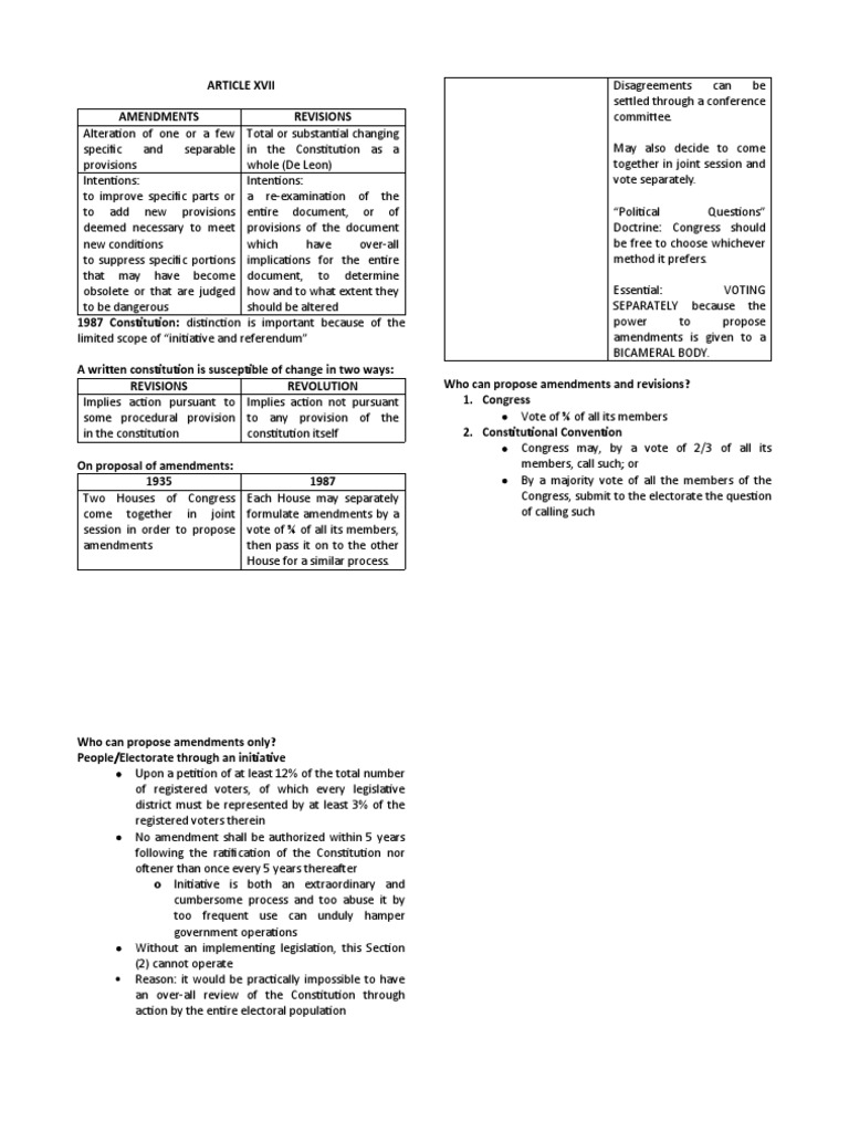 Article Xvii Of The 1987 Constitution PDF Constitutional Amendment
