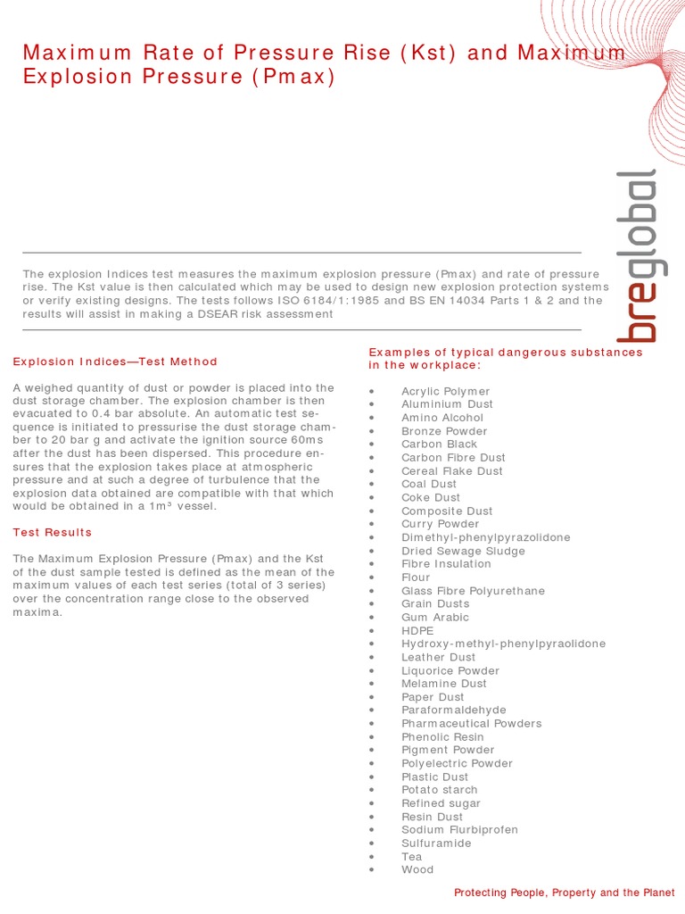Maximum Rate of Pressure Rise (KST) and Maximum Explosion Pressure ...