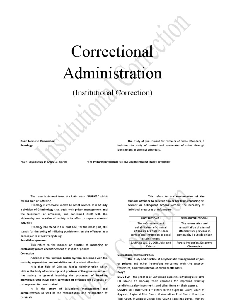 Correctional Administration: (Institutional Correction) | PDF | Parole ...