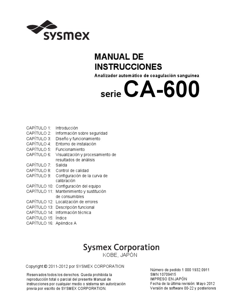 CA-600 Instructions For Use | PDF | Coagulación | Enchufes y tomas de ...